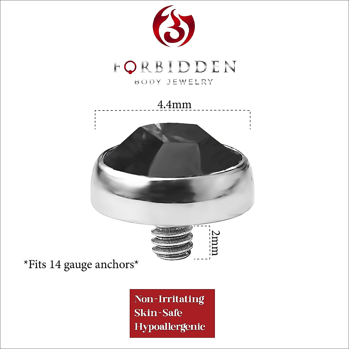 Forbidden Body Jewelry 14g 316L Internally Threaded Ultra Thin Flat Disc Black 4.4 mm Gem Top for Dermal Piercing