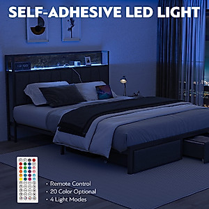 CIKUNASI Full Size Bed Frame with Headboard and Storage, Drawers Platform Bed Frame with Storage Chargin Station LED Light Bedframe, Heavy Duty, No Box Spring Needed