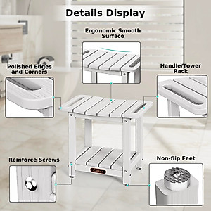 Ciokea Shower Bench for Inside Shower, Waterproof Plastic Shower Stool for Shaving Legs with Storage Shelf, HDPE Shower Bath Tub Benches for Bathroom, Indoor or Outdoor Use, White