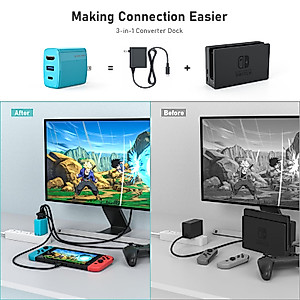 Switch Dock Charger HDMI Adapter for Nintendo Switch/OLED, Switch Docking Station Replacement for Original Dock Set, Portable 30W High-Speed with USB 3.0 Port, USB-C to USB-C Cable(Blue)