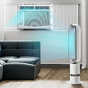 Magshion 31-Inch Oscillating Quiet Bladeless Tower Fan with Remote Control for Home Bedroom Cooling Warm Modes White