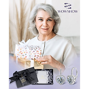 wowshow Moissanite Earrings 925 Sterling Silver Dangle Earrings 2ct Moissanite Drop Earrings White Gold Plated Leverback Diamond Earrings for Women Birthday Mothers Day Gifts