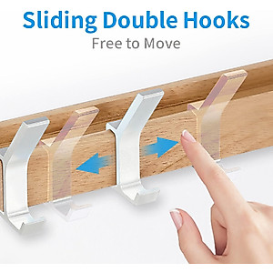 Generic Moderm Wall-Mounted Coat Hook Rail with 5 Double Hooks, 15-Inch Aluminum and Metal for Coats, Hats, Towels, and Robes (White). Natural Wood (Lacquer Coating); Hook: Aluminum (x 5)