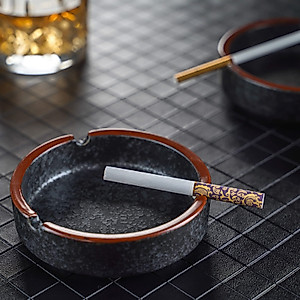 Ceramic Ashtray，Home Ashtray，Ashtray，Cigarette Ashtray For Indoor Or Outdoor Use，Coffee bar ashtray，Cool Lava Dazzling Black Ashtray