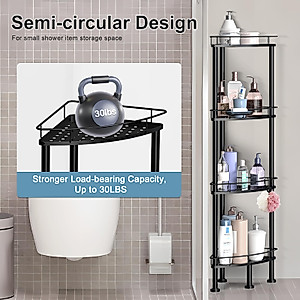 OGEMXU Corner Shower Caddy Stand, 4 Tier Shower Organizer Corner for Bathroom Shampoo Storage, Unshakable Sturdy Floor Shower Shelf with Soap Holder, Rustproof Metal Stand with 4 Hooks, Black