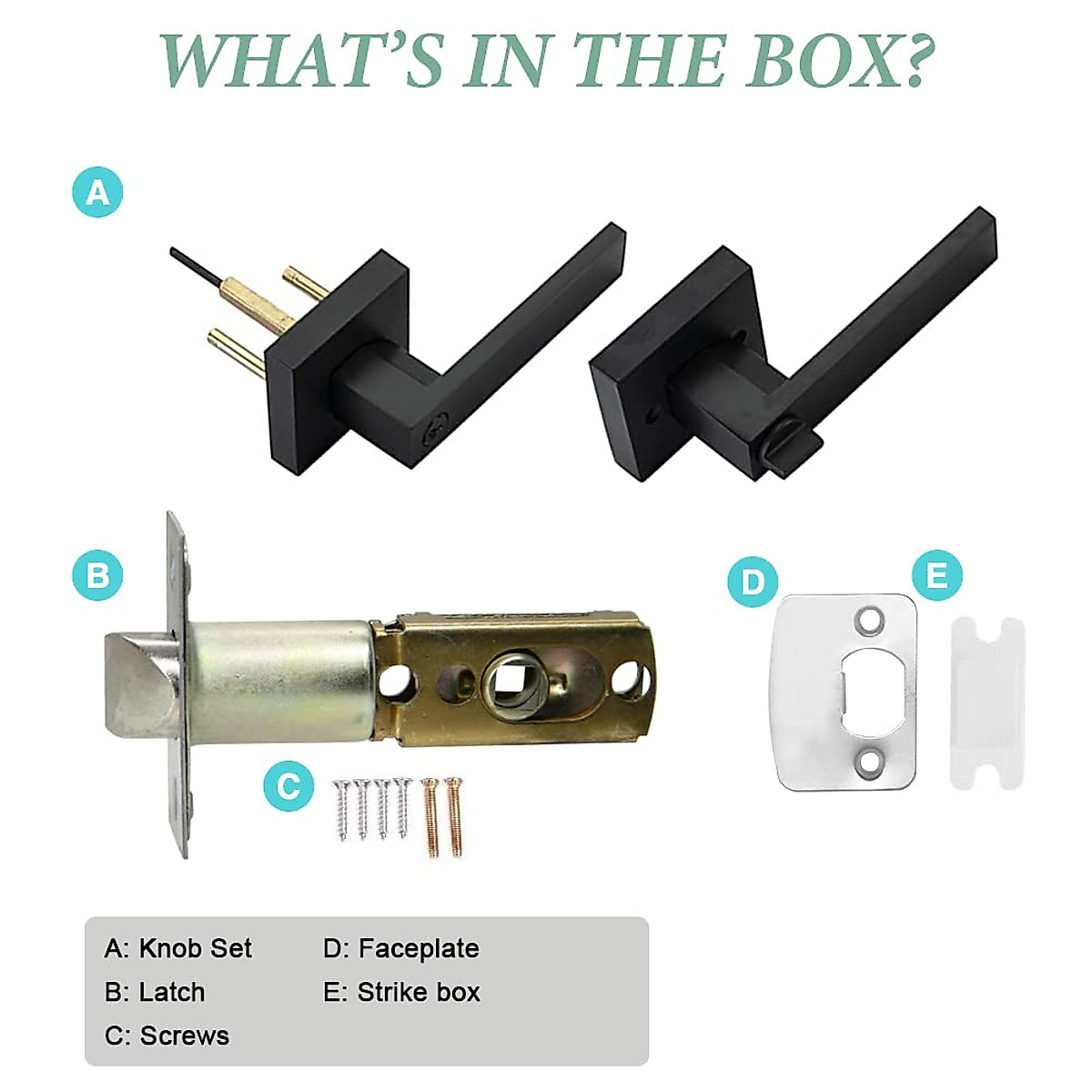 Bedroom/Bathroom Door Handles Levers Square Plate Interior Privacy Door Locksets,Matte Black (10 Pack)