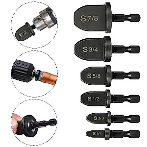 Saipe 6pcs 1/4 Inch Hex Shank Swaging Tool Drill Bit Set Copper Pipe Flaring Tool Air Conditioner Copper Pipe Swaging Flaring Drill Bits Tube Expander (1/4'', 3/8'', 1/2'', 5/8'', 3/4'', 7/8'')
