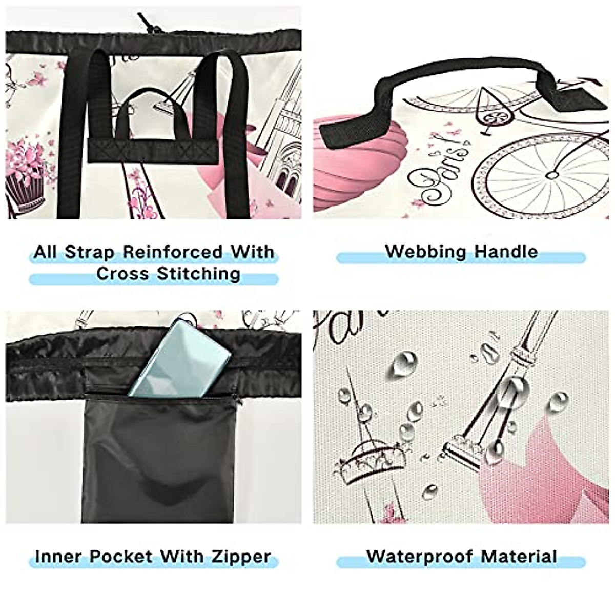 Romantic Travel In Paris Laundry Backpack Bag with Drawstring Closure Waterproof Laundry Bag Laundry Hamper Clothes Storage for College Travel Laundromat Apartment