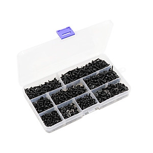 LBY 900pcs M2.3 M2.6 M3 Truss Head Self Tapping Screws, Wafer Head Screws, Pan Head with Washer Screw 9 Sizes Self Tapping Screws Assortment Kit, Carbon Steel (Blacking)