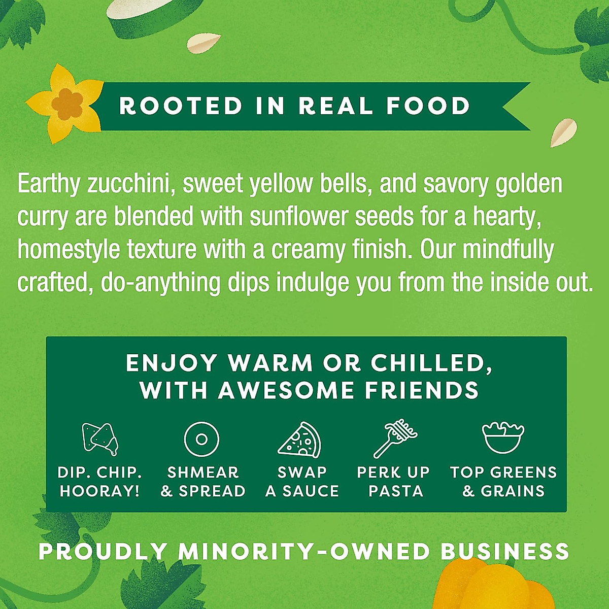 Growee Foods Indian Style Curry Zucchini Chip Dip & Spread – Creamy Salsa & Hummus Alternative – Dairy-Free Queso, Vegan Mayo & Salad Dressing Substitute – Gluten-Free, Nut-Free, Non-GMO – 12 oz