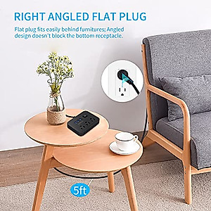 Power Strip with USB Ports, JcBlaon Outlet Extender with 3 USB and 3 Outlets, 5ft Flat Plug Extension Cord Desktop Charging Station, for Nightstand, Office Cruise Ship, Travel, Dorm Room, Black