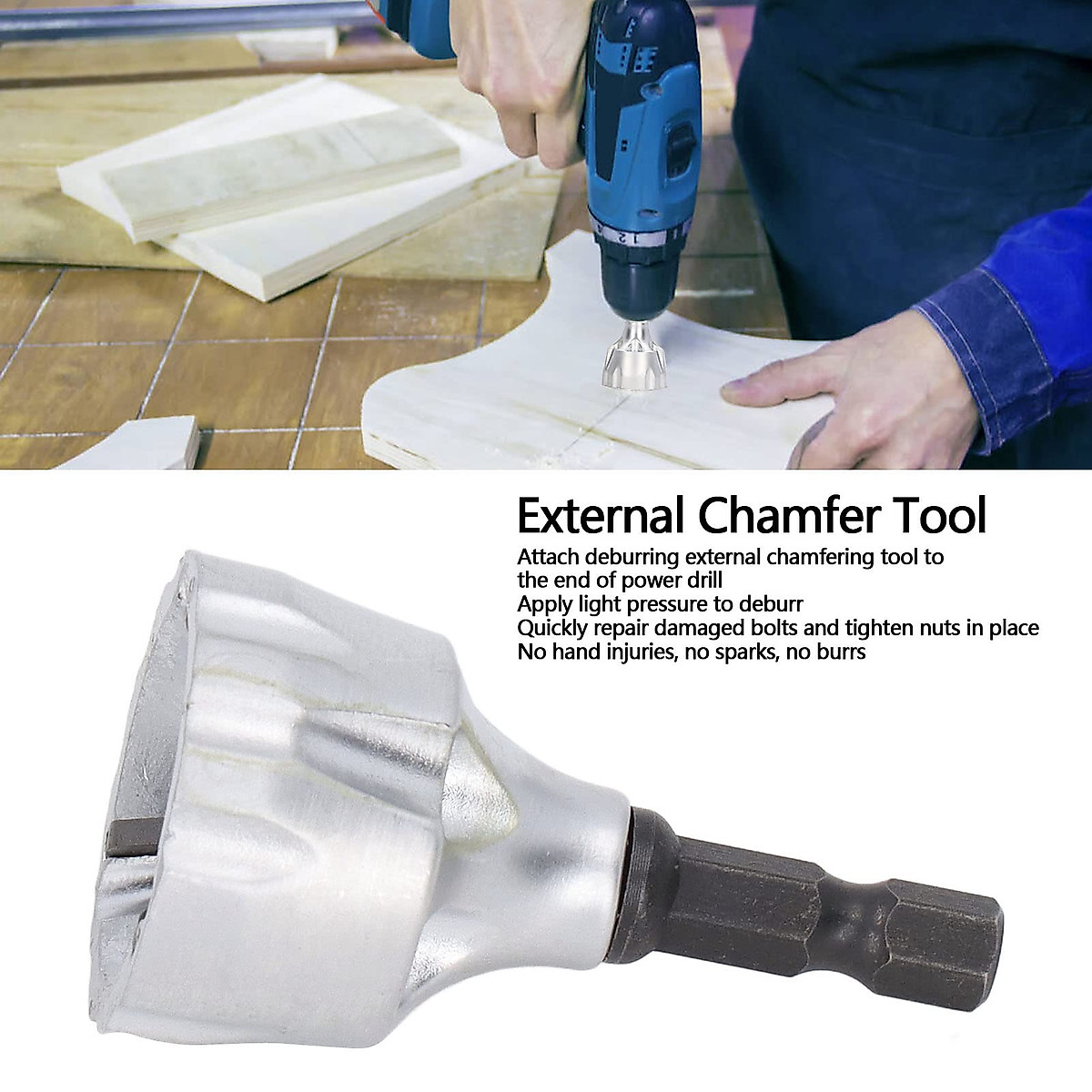 External Deburring Tool, External Chamfer Tool Carbide Hex Shank Chamfering Deburring Power Tool Accessories, for Metal Plastic Power Drill Wood