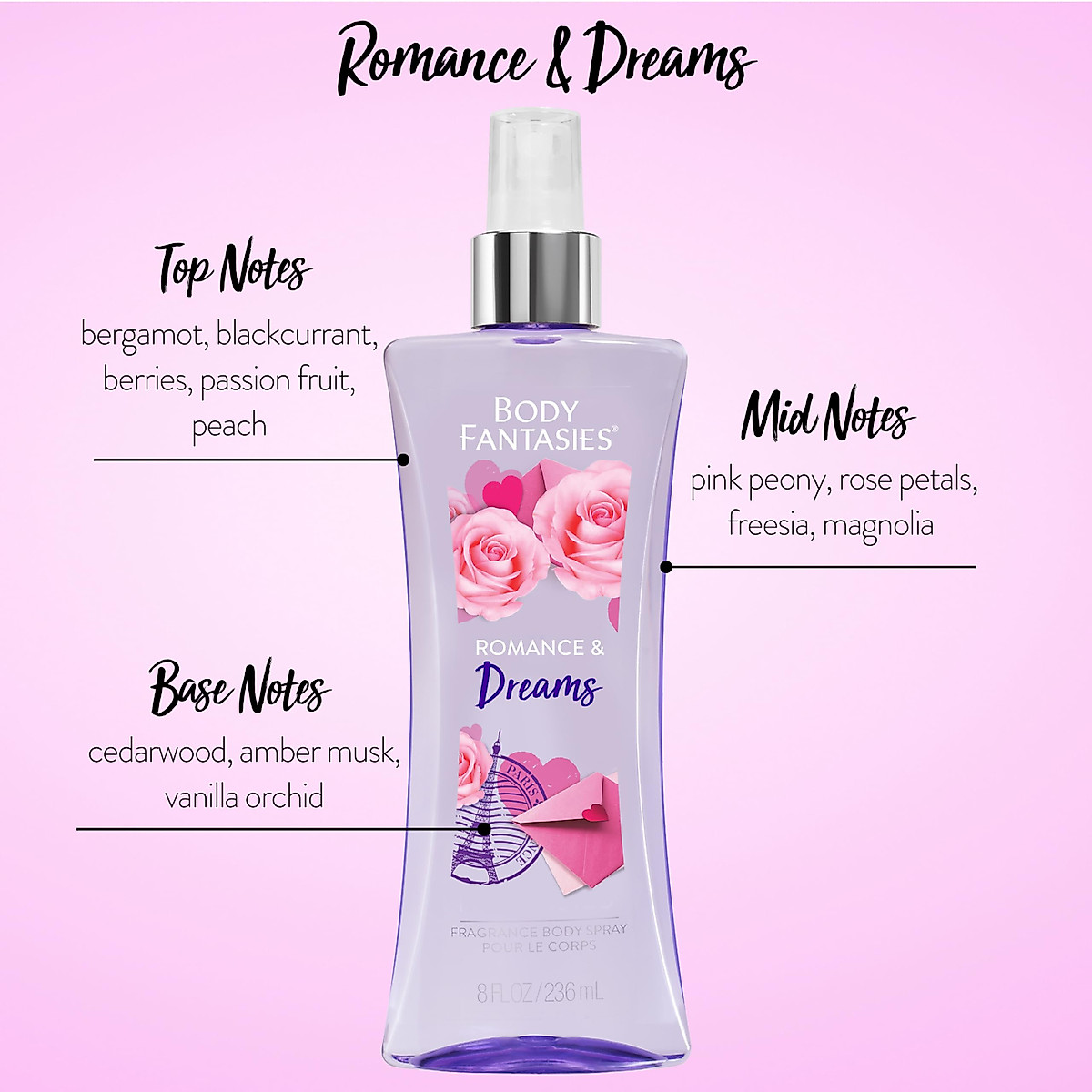 Body Fantasies Signature Fragrance Body Spray, Romance and Dreams, 8 Fluid Ounce