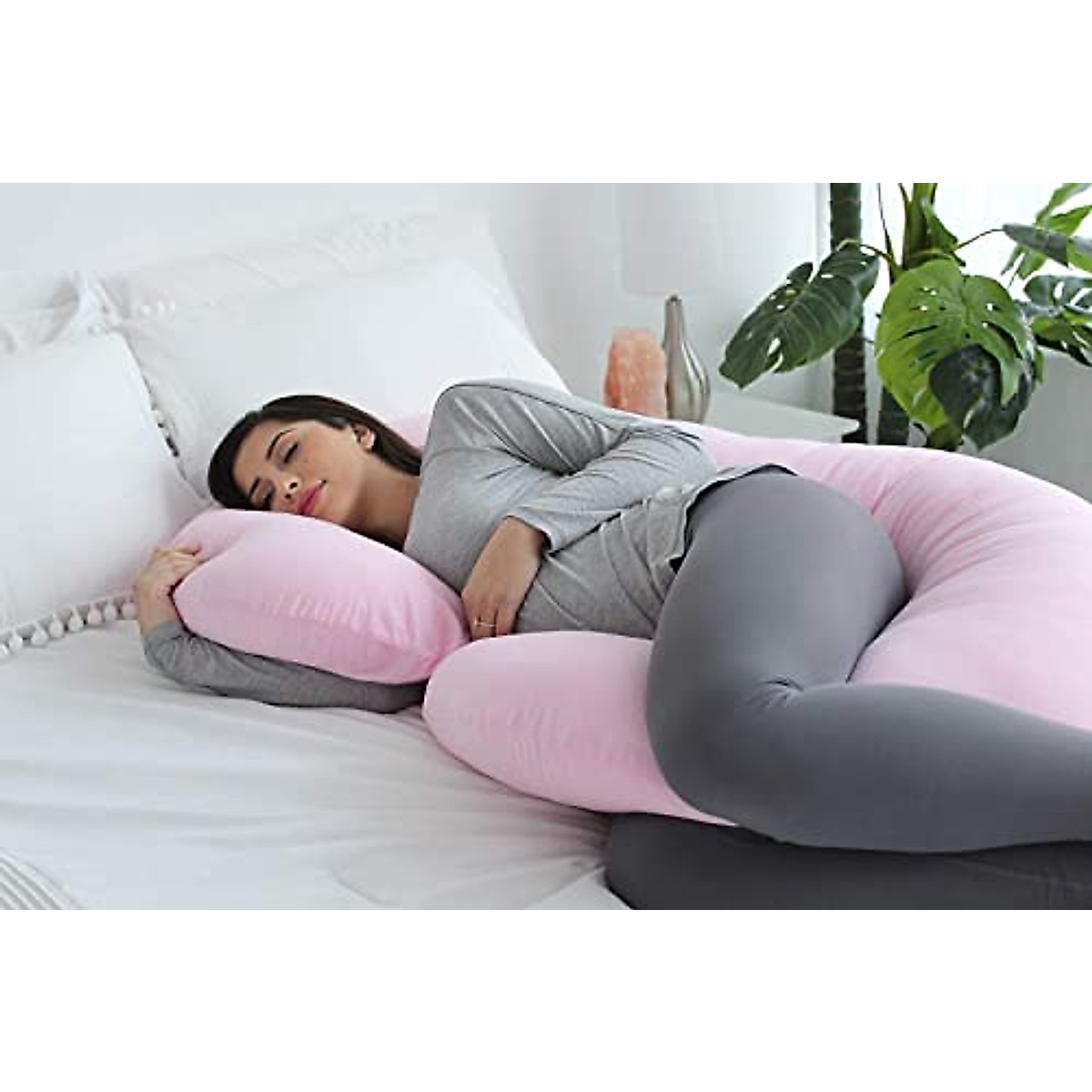 Pharmedoc Pregnancy Pillows, C-Shape Full Body Pillow – Jersey Cover Light Pink – Pregnancy Pillows for Sleeping – Body Pillows for Adults, Maternity Pillow and Pregnancy Must Haves, New Mom Gifts