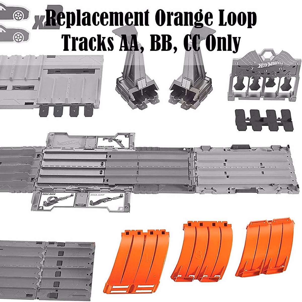 Hot Wheels Replacement Parts Playset FTH77 - Track Builder System Race Crate Die-Cast Car Track ~ Replacement Orange Loop Tracks AA, BB, CC