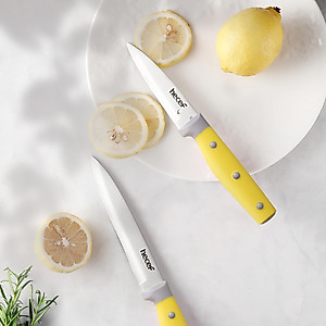 hecef Kitchen Knife Set with Magnetic Strip, 6 pcs Professional Knives Set for Kitchen, 13-inch Magnetic Strip Stainless Steel Sharp Chef Knife Set with Yellow Handle for Cutting Meat & Vegetable