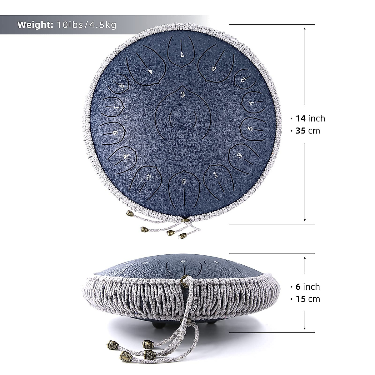 BURNING&LIN Steel Tongue Drum 15 Notes 14 Inches Tongue drum Handpan Drum Percussion for Meditation Yoga Musical Education Best Gift for Adult& Kids