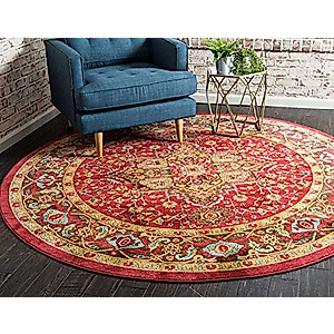Unique Loom Sahand Collection Traditional Geometric Classic Red Round Rug (8' 0 x 8' 0)