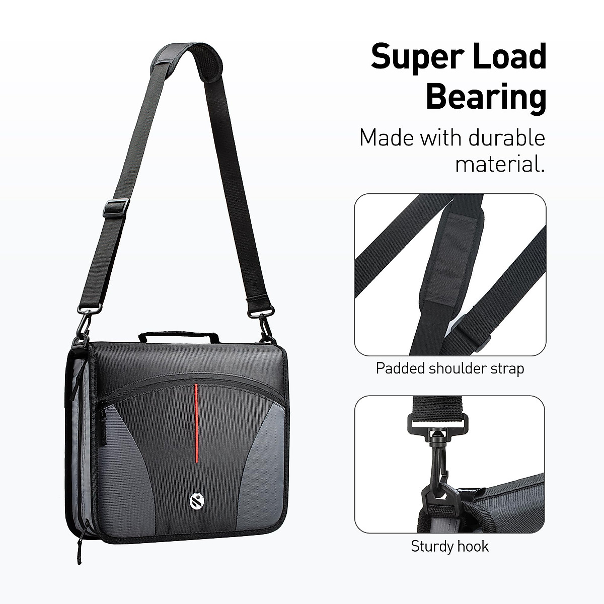 Kinbashi 3 Ring Binder, 3 Inch O-Ring Zipper Binder with Shoulder Strap, Expanding Files and Multiple Pockets, Jet Black