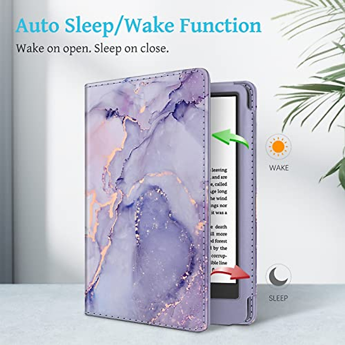 Fintie Stand Case for 6" All-New Kindle (2022 Release) - PU Leather Cover with Card Slot & Hand Strap for Kindle 2022 11th Generation Model No. C2V2L3 (NOT fit Paperwhite or Oasis), Lilac Marble