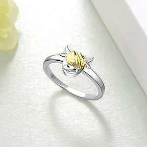Highland Cow Ring 925 Sterling Silver Animal Cow Ring Animal Lover Highland Cow Jewelry Gifts for Women (Size: 9)
