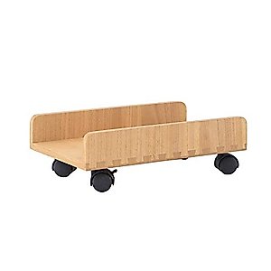 KIRIGEN Case Stand Cart for Computer Host Wooden - Heavy Duty Desktop Computer Tower Mobile Cart Holder with 4 Mute Caster Wheels - Wood Rolling ATX PC Case Rack - CPU Case Protecting Shelf (ZJJ-NA)