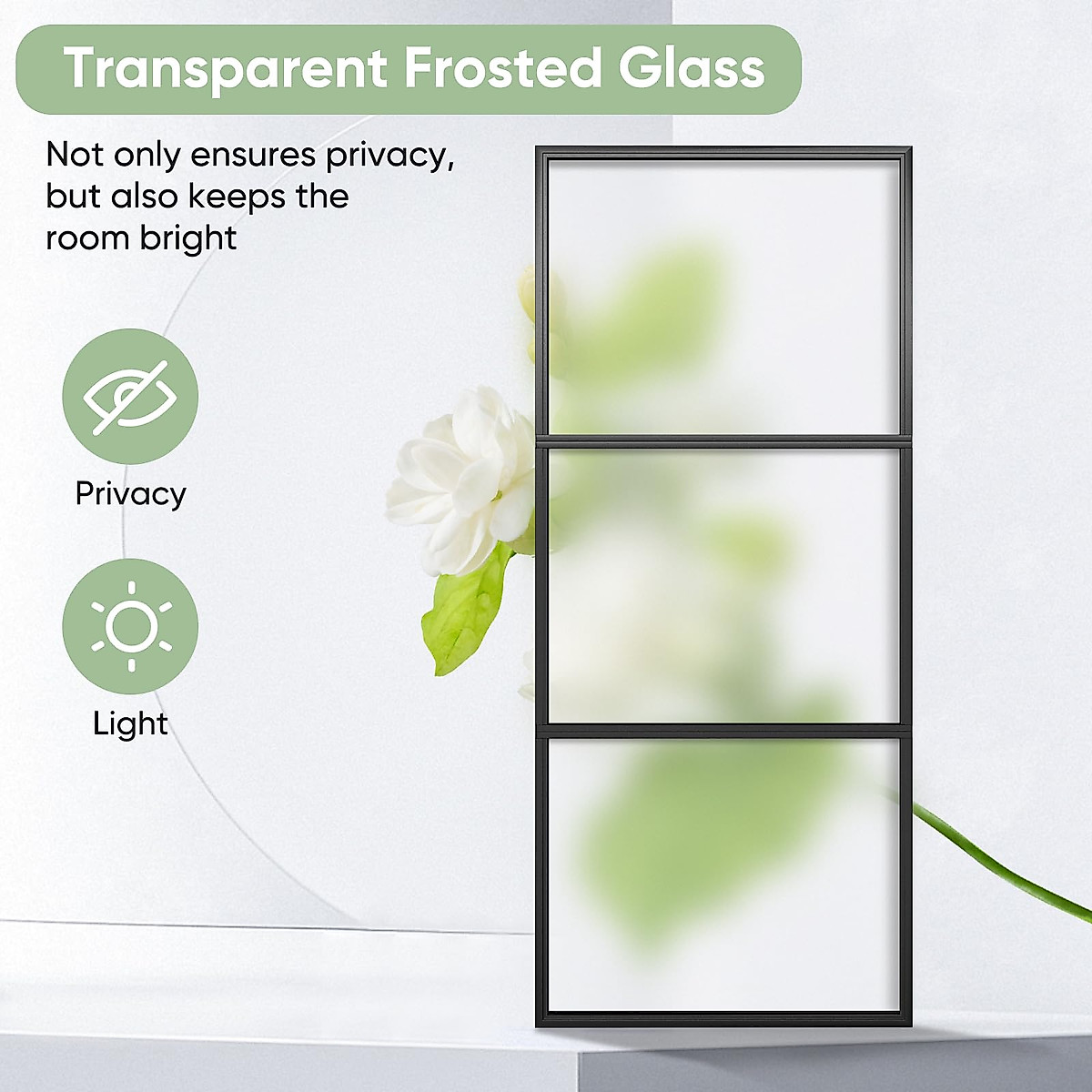 BARNSMITH 36in x 84in Frosted Glass Barn Door with 6FT Top Mounted Hardware kit Include Soft Close Mechanism Black Carbon Steel Tempered Frosted Glass Sliding Door, Assemble Required Easy Installation