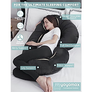 TINKLE WELL C-Shaped Pregnancy Pillows, Memory Foam Pregnancy Pillow Full Body Maternity Pillow with Removable Cover, 52 Inch Pregnancy Pillows for Sleeping (Black)