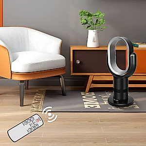 HealSmart Medium size portable bladeless fan, small table fan, 10 speeds settings, 10-hour timing closure bladeless fan, stylish and modern fan, low noise, lightweight, 24 inches, black