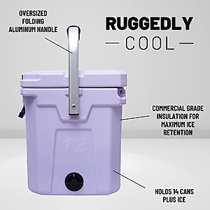 CAMP-ZERO 12L-12.6 Quart Portable Hard Cooler Ice Chest, Perfect for Drinks, Lunch, Beach, Picnics, Boating, Camping and Travel with 2 Molded-in Cup Holders and Folding Aluminum Handle