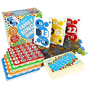 Regal Games - Family Bingo Bundle - Includes 100 Unique Bingo Cards, 75 Jumbo Calling Cards, 1000 Colorful Chips - Fun Family-Friendly Game - Ideal for Large Groups, Parties, Game Nights - Ages 8+
