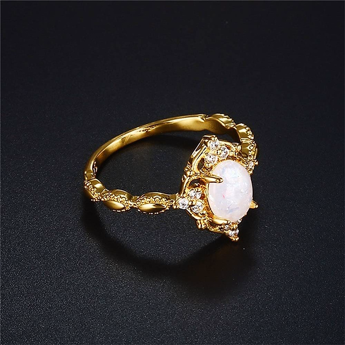 FZO 18K Yellow Gold Plated Oval Shape Opal Ring Solitaire Birthstone Ring Eternity Engagement Wedding Band Ring for Women ST.238 7