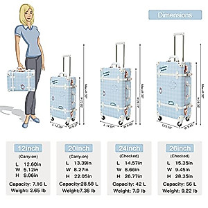 urecity Cute Suitcase Set for Teen Girls Kawaii, Lightweight and Durable Aesthetic Luggage Set 2 Piece, Tote Case Included (Blue Plaid, 26"+12")