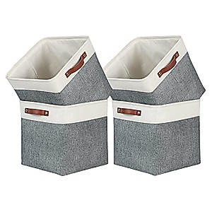 Univivi Fabric Cube Storage Bins 13 x 13 Storage Cube Bins with Hard Bottom and PU Handles Storage Cubes Organizer for Shelf Nursery Home 4 pack（Dark Grey）