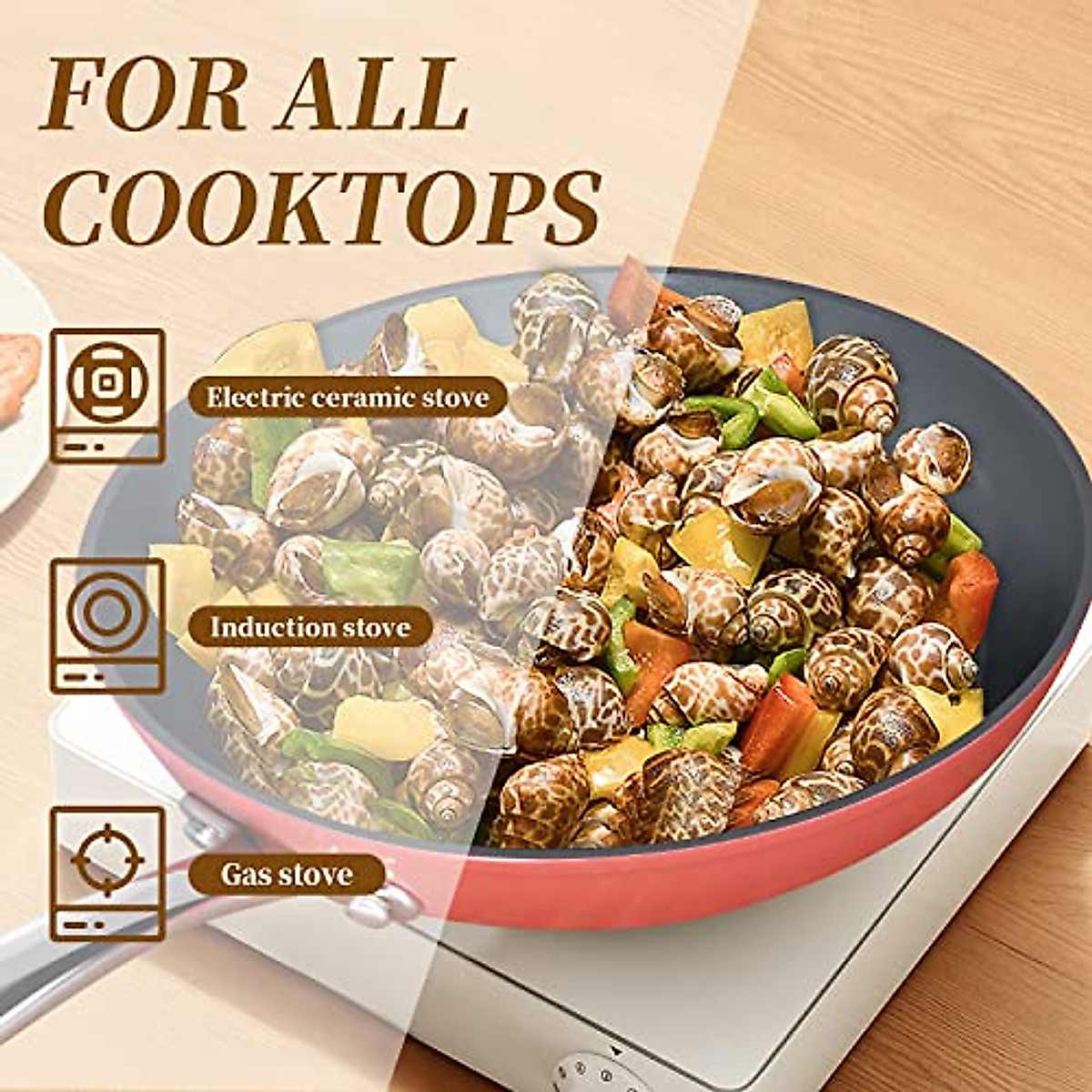 Flamingpan 10.5 Inch Nonstick Frying Pan, Internal Ceramic Coating, Smooth and Easy to Clean, Non-stick Frying Pan has great permeability and versatility, Skillet for Use in Family, Party and Party.