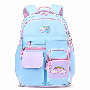 BYXEPA Girls Backpack, School Kids Backpacks for Girls, Cute Book Bag with Compartments for Girl Kid Students Elementary School, Kids' School Bag, Solid Blue