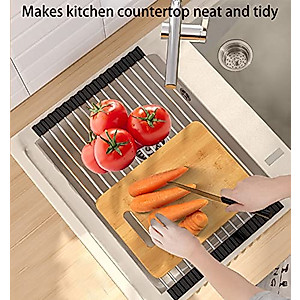 HEREOF Roll Up Dish Drying Rack for Kitchen Counter, Rolling Stainless Steel Sink Drying Mat Foldable Drainer for Kitchen Organization and Storage 17.5x11.8