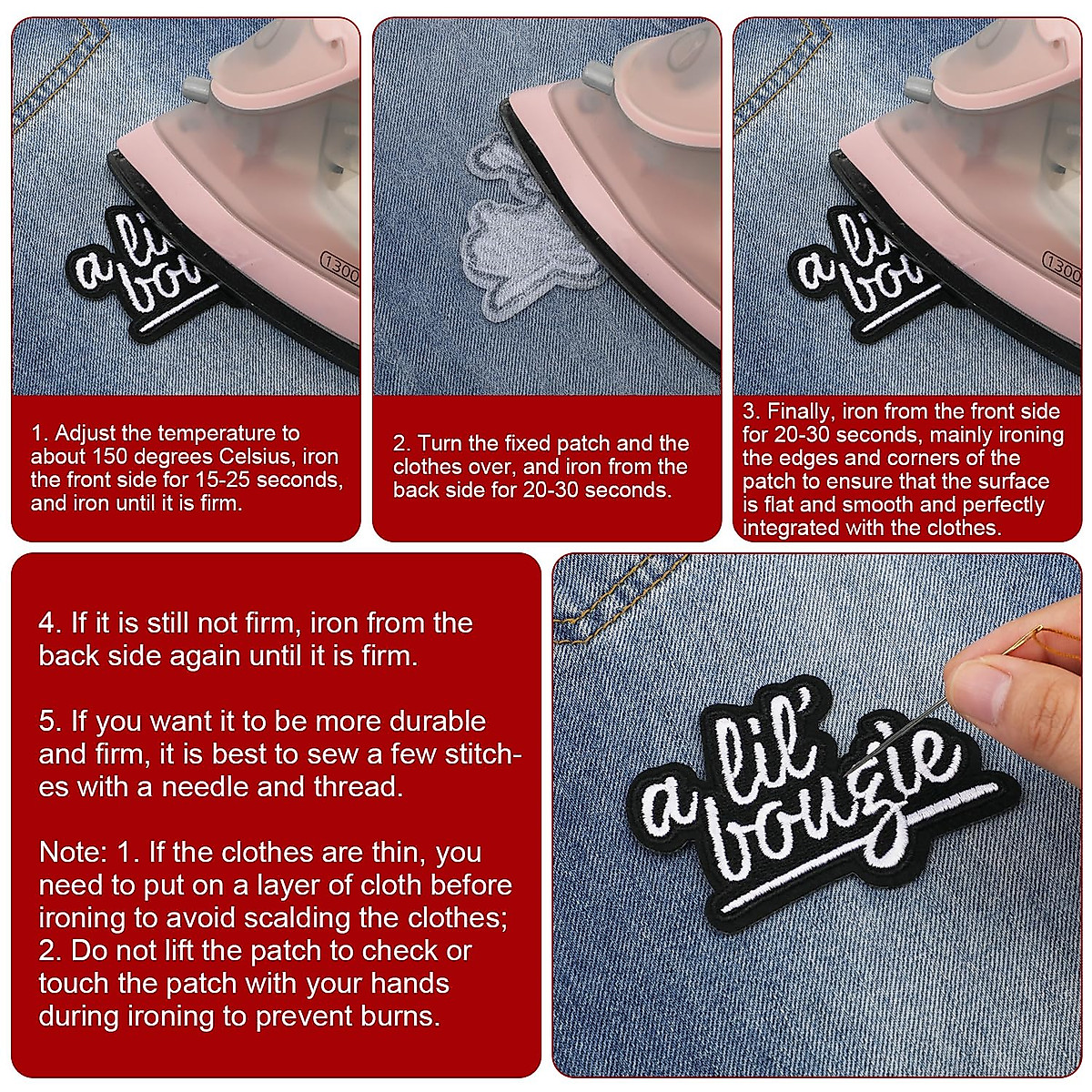 4 pcs A Lil' Bougie Iron Patches, Classic Black and White Letters Funny Iron on Patches Embroidered Adult Humor Patch for Clothes Jeans Jackets Bags Hats