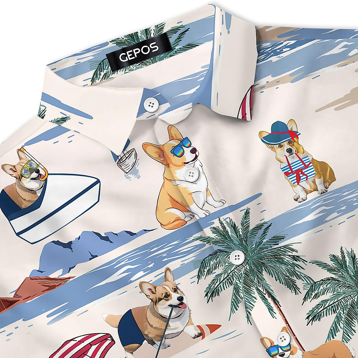 Corgi Men's Hawaiian Shirt - Summer Beach Unisex Shirt, Dad & Men Birthday Gifts (Large)