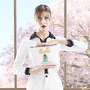 Princess Belle Rose Inspired Zipper Pouch Beauty Fairytale Princess Lover Gift A Table As Old As Time Movie Makeup Bag Gift for Princess Bella Fans (Old as Time Bag)