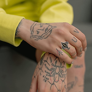 Cool Retro Vintage S925 Sterling Silver Punk Biker Gothic Sugar Cocktail Party Ring for Women Men,Thumb Index Middle Finger Boho Wide Ring Jewelry Gift for Him Her, silver, No Gemstone