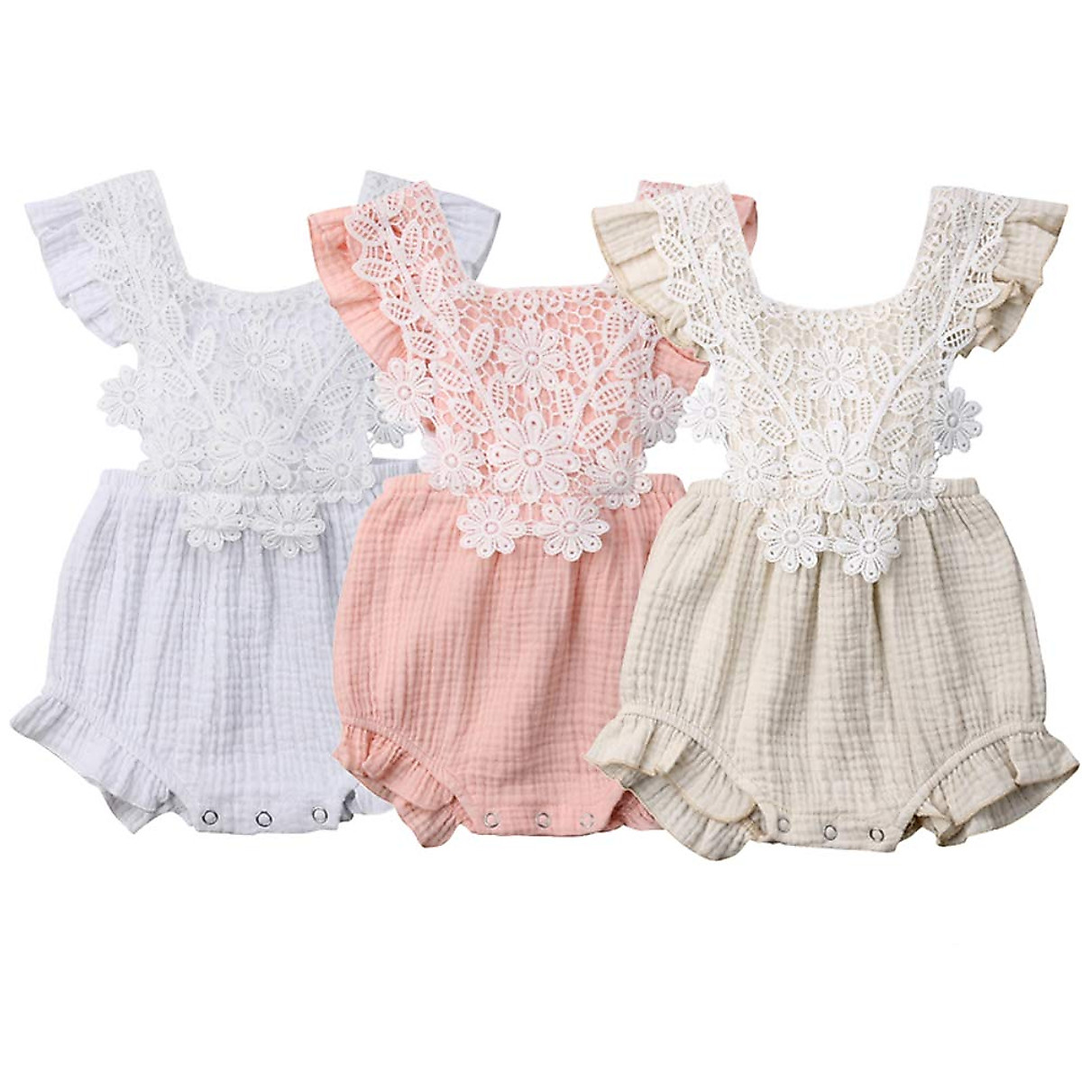 KMBANGI Cute Infant Newborn Baby Girl Lace Ruffle Romper Jumpsuit Bodysuit Summer Outfit Clothes (12-18 Months, Pink)