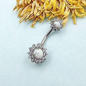 Excepro 14G(1.6mm) Double Round Cubic Zircon Filigree Opal Center 316L Surgical Steel Belly Button Rings Navel Rings Belly Piercing