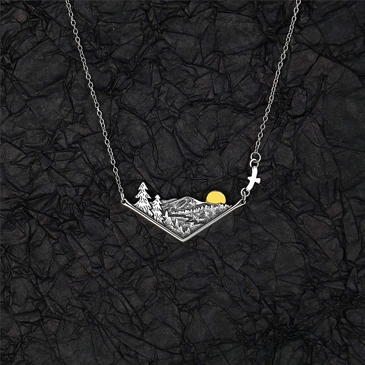 PELOVNY Mothers Day Gifts 3D Mountain Range Necklace for Women Sterling Silver Wandering River Mountain Valley Sunset Pendant Necklace Nature Jewelry Gift for Nature Lovers and Climbers