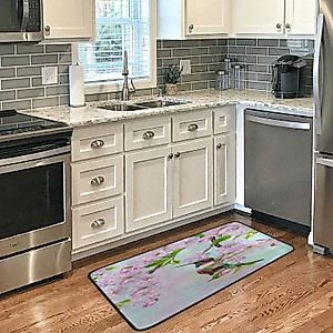 Flowers Bird Hummingbird Kitchen Rugs Standing Mat Anti Fatigue Comfort Flooring Non Slip Rubber Backing Area Rugs Washable Carpet Inside Door Mat Pad 39" X 20"