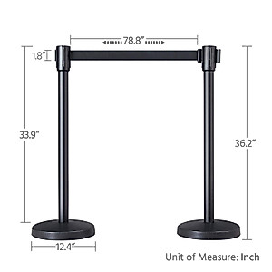 Yaheetech Retractable Belt Stanchion Set, Baking Varnished Safety Stanchion Post for Queuing Lines Black 8 Pack