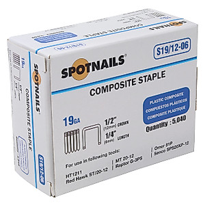 Spotnails S19/12-06 19GA 1/2" Crown x 1/4" Leg Composite Staples 5040 Count, White