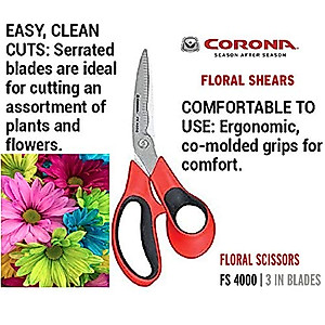 Corona Stainless Steel Floral Scissors, 3 Inch Blade, FS 4000, Red