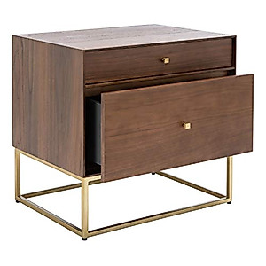 Safavieh Couture Home Collection Adelyn 2-Drawer Nightstand, Walnut/Gold