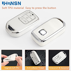 UHONSN Key Fob Cover for Honda Accessories Accord Civic Car Keychain Case Smart Remote Keys Protector Pilot Odyssey 2017-2021 Keycover White
